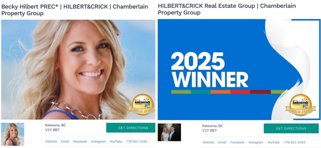 Best Real Estate Team Under 5 in Kelowna Hilbert&Crick Win Gold!